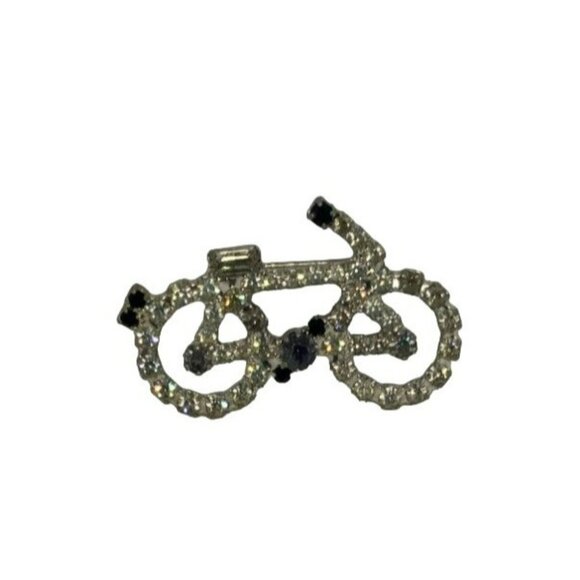 Unknown | Jewelry | Vintage Rhinestone Bicycle Pin Brooch Silvertone ...